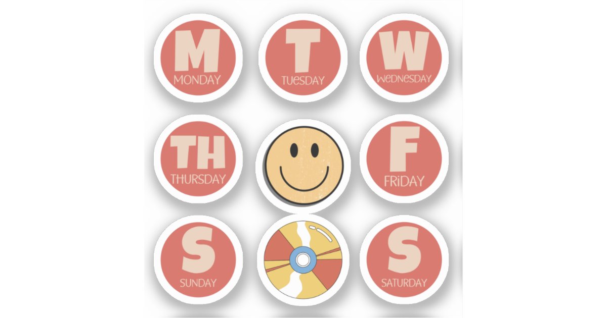 Retro, Vintage Days of the Week Sticker Pack | Zazzle