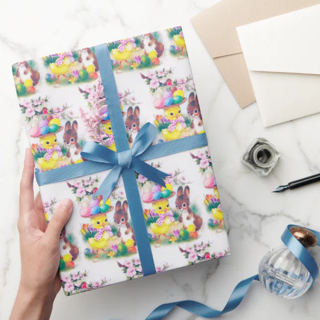 retro vintage Easter bunny chick Wrapping Paper | Zazzle