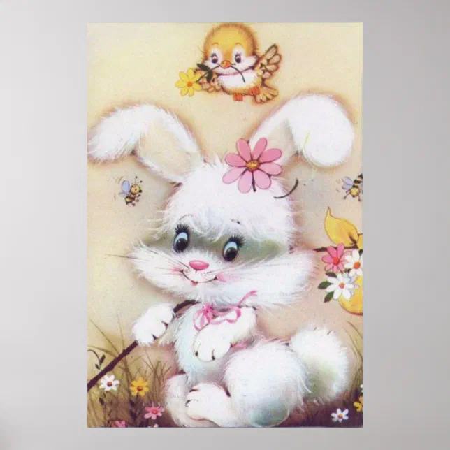 retro vintage Easter bunny decor poster | Zazzle