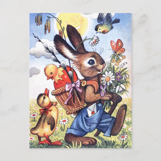 Retro vintage Easter bunny Holiday postcard | Zazzle