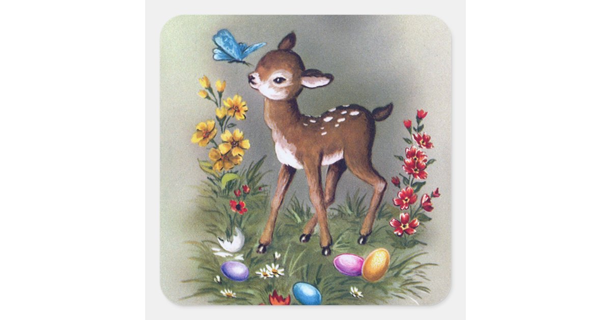 Retro vintage Easter deer Holiday sticker | Zazzle