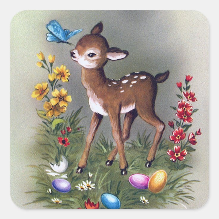 Retro vintage Easter deer Holiday sticker | Zazzle