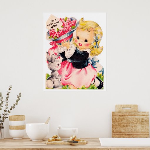 retro vintage Easter Girl decor poster | Zazzle