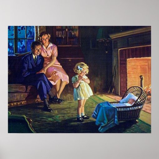 retro vintage fireplace Family Poster | Zazzle