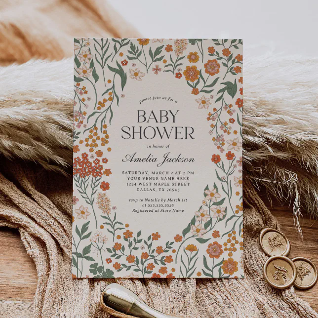 Retro Vintage Floral Baby Shower Invitation | Zazzle