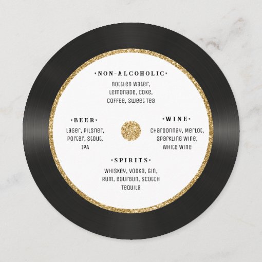 Retro Vintage Gold Glitter Vinyl Record Wedding Menu | Zazzle