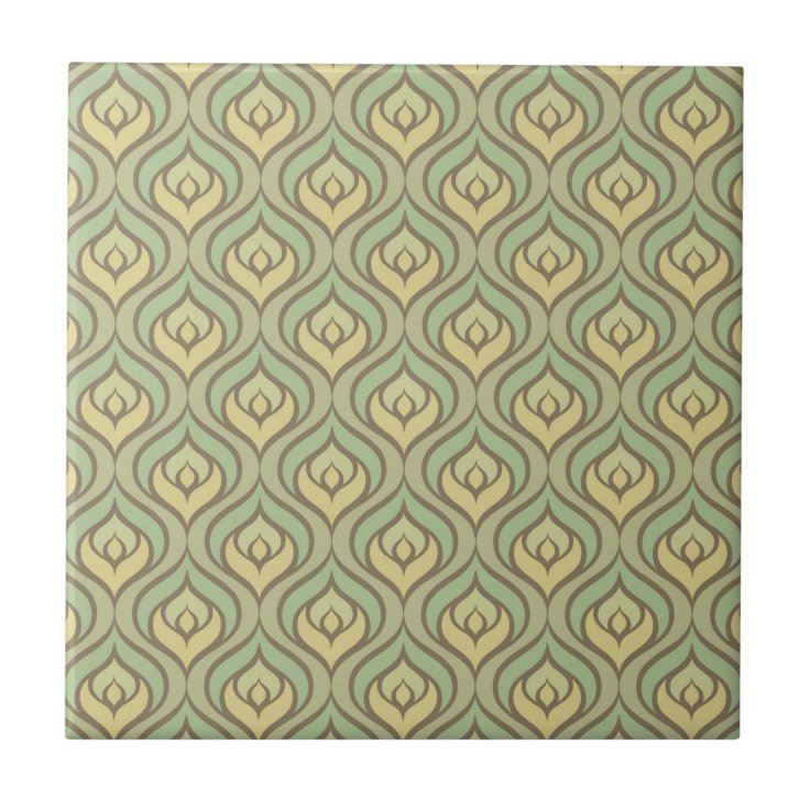 Retro vintage green and yellow pattern ceramic tile | Zazzle