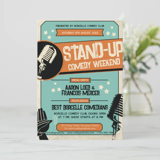 Retro Vintage Grunge Stand Up Comedy Show Invitation | Zazzle