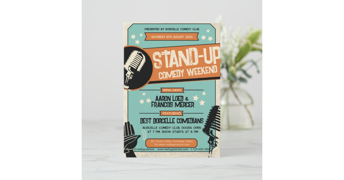 Retro Vintage Grunge Stand Up Comedy Show Invitation | Zazzle