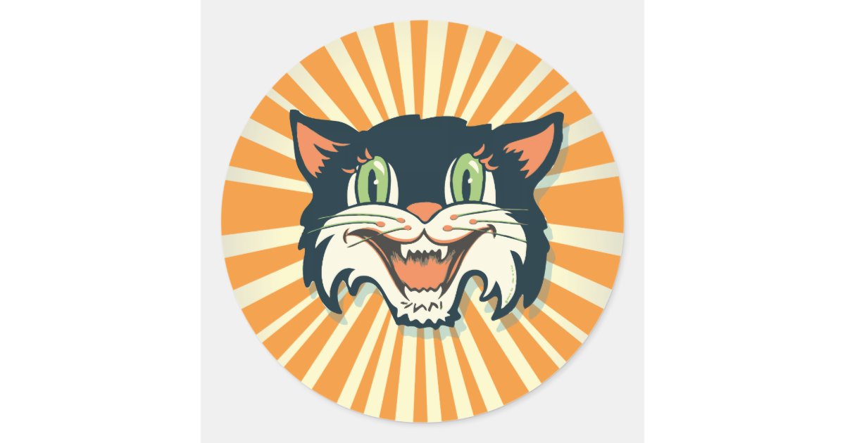 Retro Vintage Halloween Cat Classic Round Sticker | Zazzle
