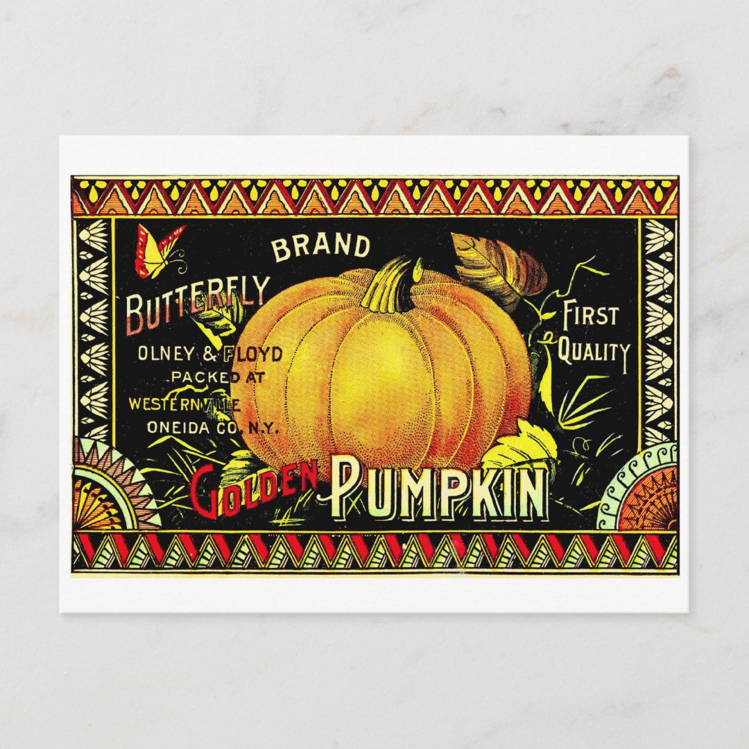 Retro Vintage Halloween Golden Pumpkin Postcard | Zazzle