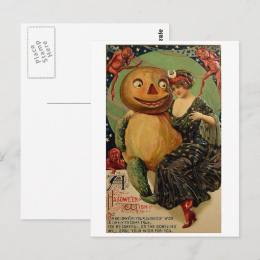 Retro Vintage Halloween Pumpkin Hug Postcard | Zazzle