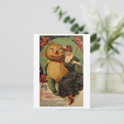 Retro Vintage Halloween Pumpkin Hug Postcard | Zazzle