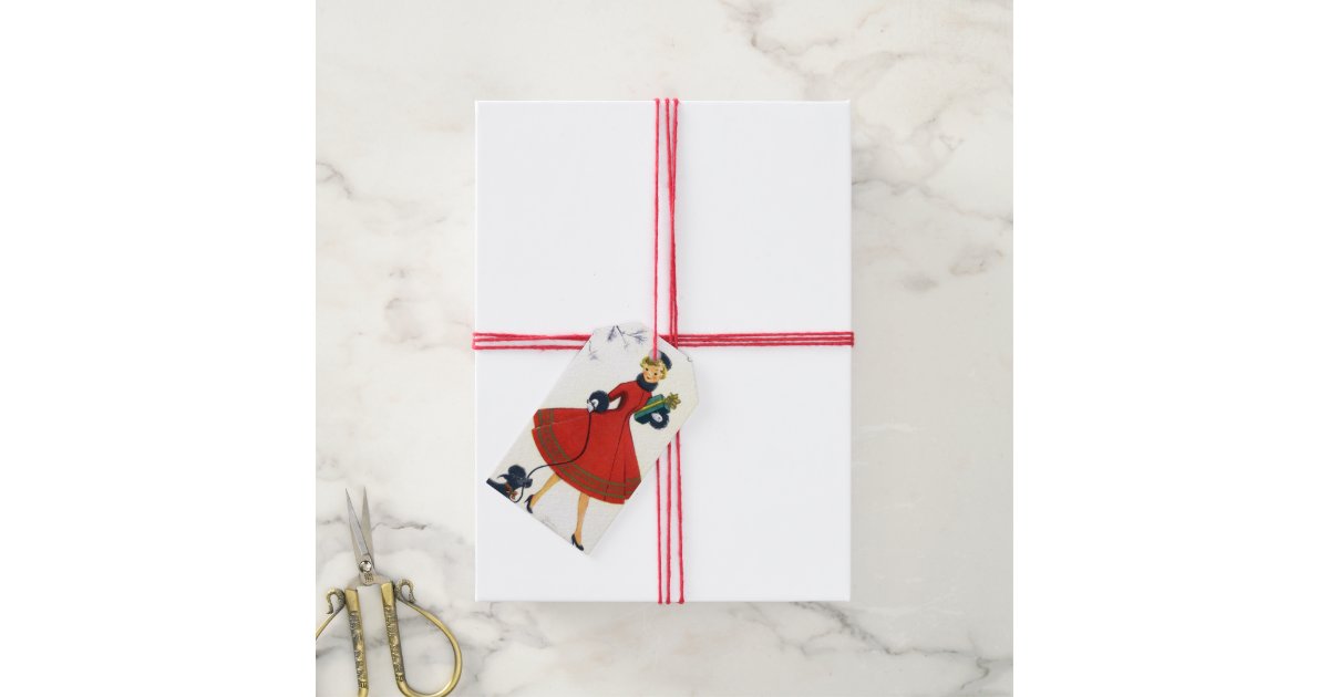 Retro Vintage Holiday lady add name tag | Zazzle