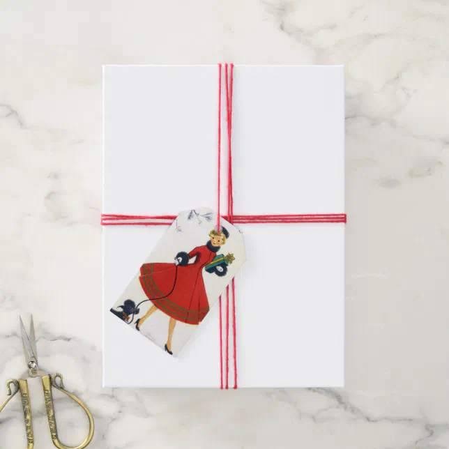 Retro Vintage Holiday lady add name tag | Zazzle