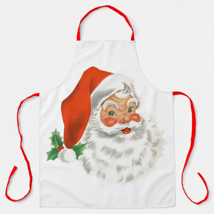 Retro Vintage Jolly Santa Claus Christmas Apron | Zazzle