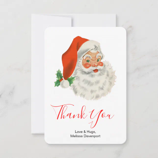 Retro Vintage Jolly Santa Claus Christmas Thank You Card | Zazzle