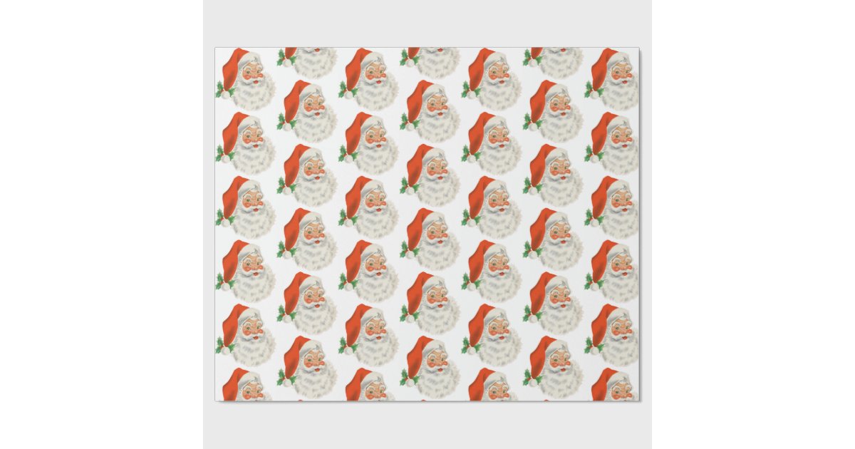 Retro Vintage Jolly Santa Claus Christmas Wrapping Paper | Zazzle