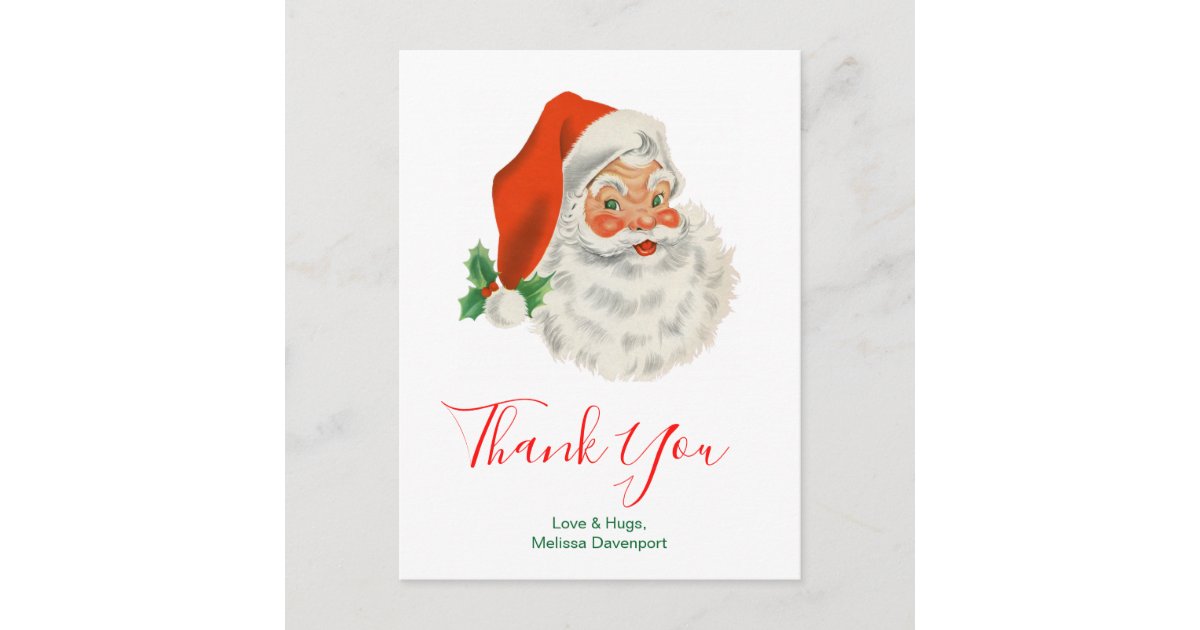 Retro Vintage Jolly Santa Claus Thank You Postcard | Zazzle