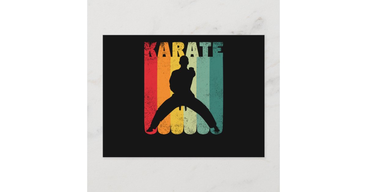 Retro vintage karate silhouette 70s 80s postcard | Zazzle