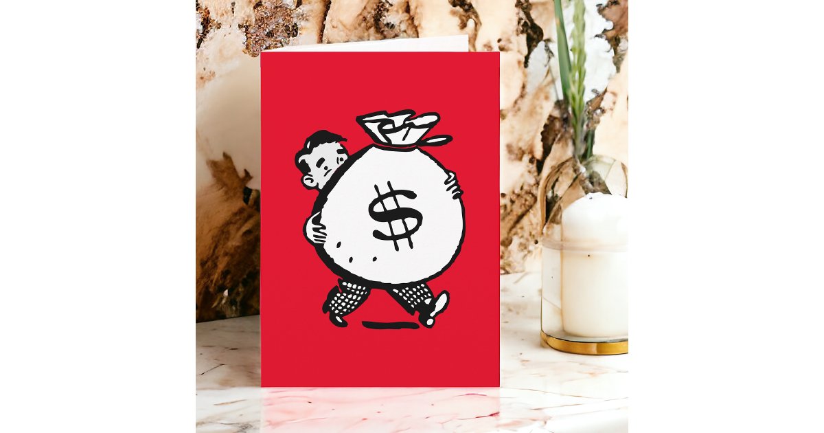 Retro Vintage Man with Money Bag Card | Zazzle