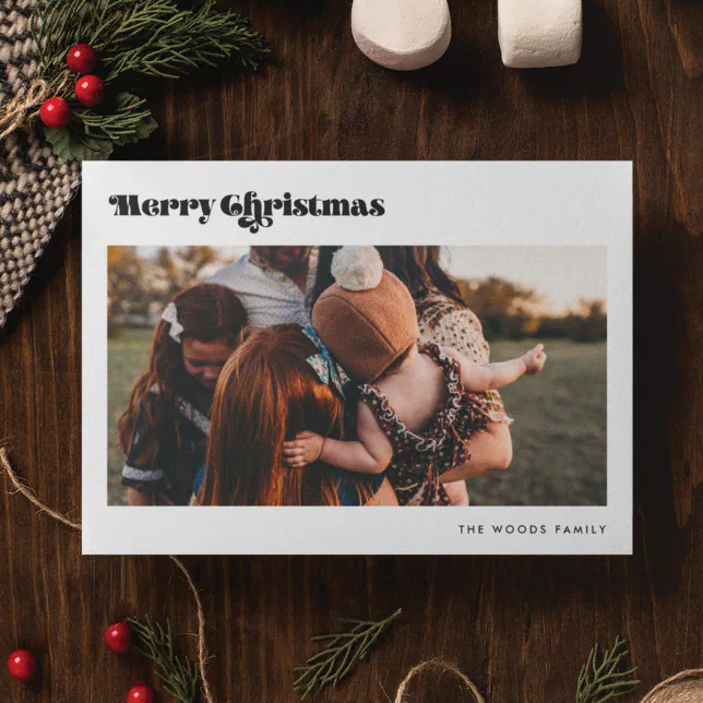 Retro Vintage Merry Christmas 2 Photo Holiday Card | Zazzle