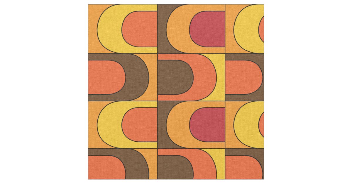 Retro Vintage Mod Orange Pattern Fabric | Zazzle