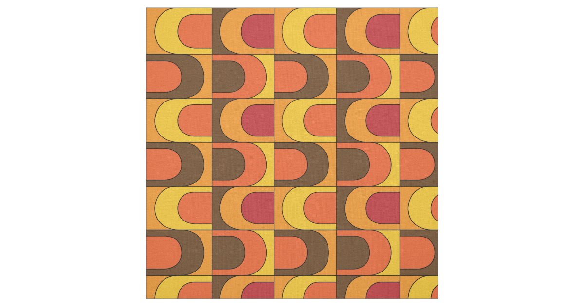 Retro Vintage Mod Orange Pattern Fabric | Zazzle
