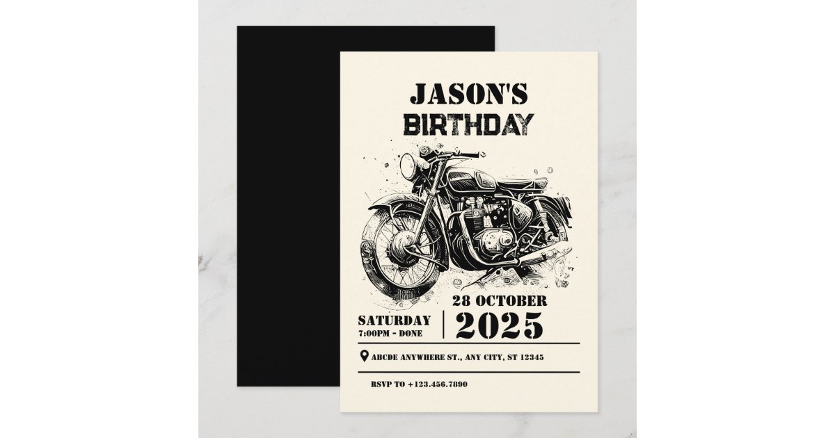 Retro vintage Motorcycle custom biker birthday Invitation | Zazzle