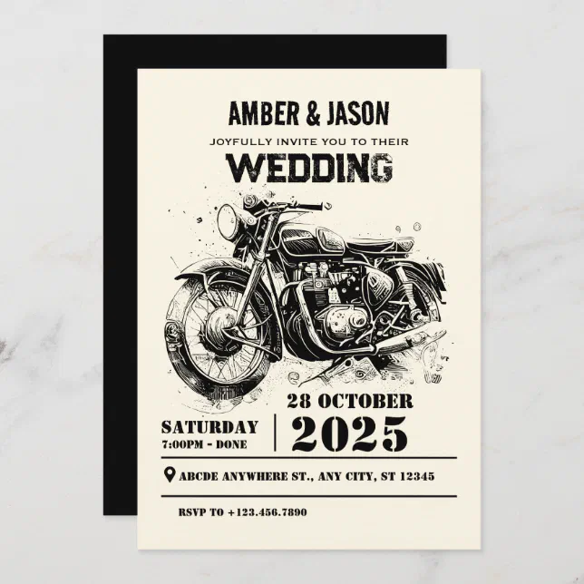 Retro vintage Motorcycle custom biker wedding Invitation | Zazzle