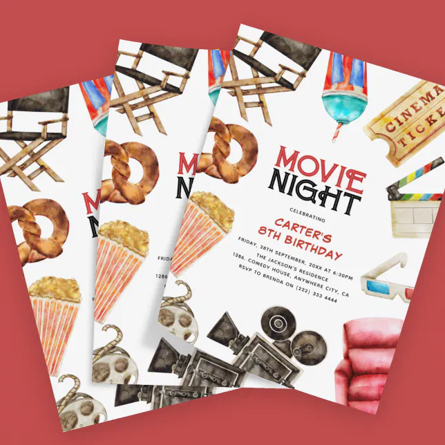Retro Vintage Movie Night Kids Birthday Invitation | Zazzle