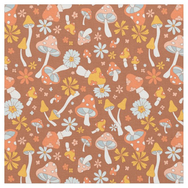 Vintage Mushroom Pattern Fabric | Zazzle