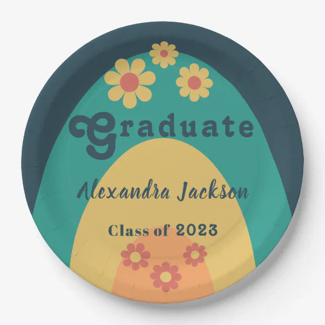Retro Vintage Name Graduation Party Paper Plates | Zazzle