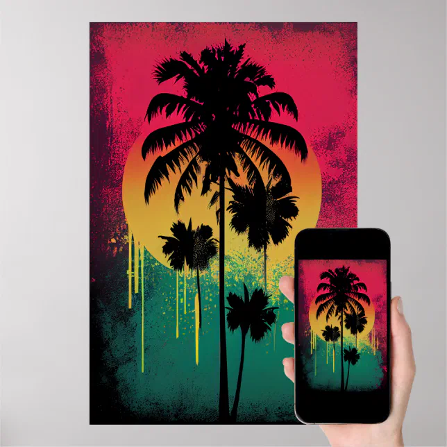 Retro Vintage Ombre Pop Art Palm Tree Vibe Poster | Zazzle