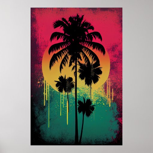 Retro Vintage Ombre Pop Art Palm Tree Vibe Poster | Zazzle