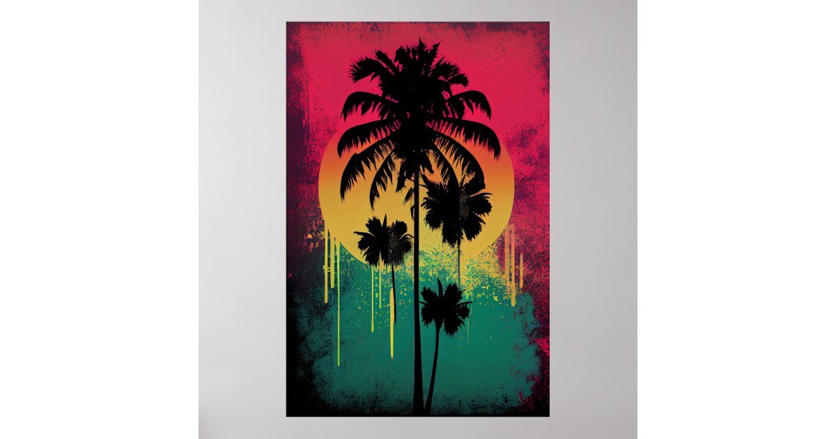 Retro Vintage Ombre Pop Art Palm Tree Vibe Poster | Zazzle