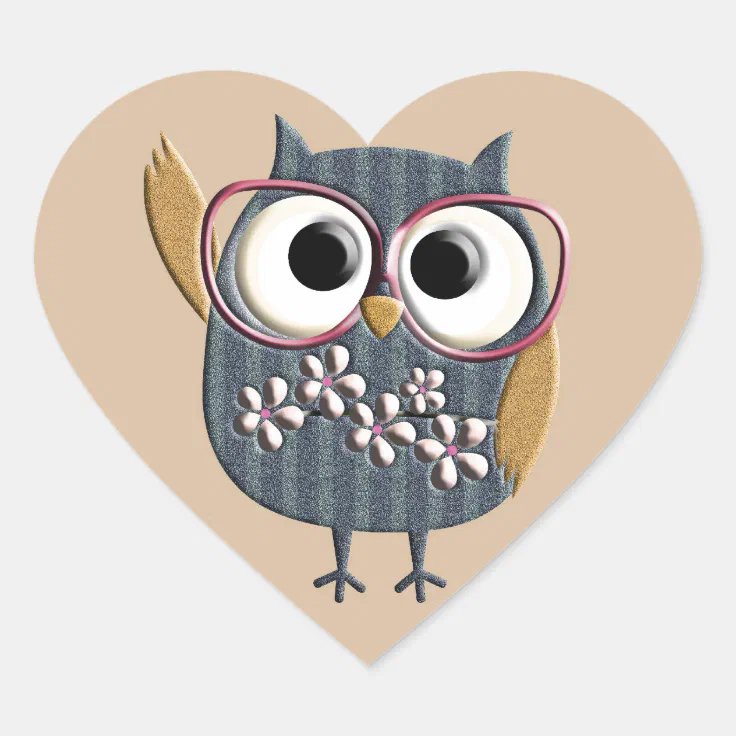 Retro Vintage Owl Heart Sticker | Zazzle