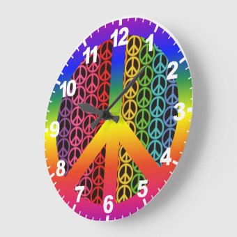 Retro Vintage Peace Sign Clock with Numbers | Zazzle