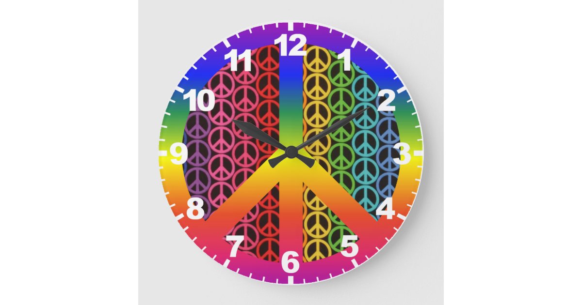 Retro Vintage Peace Sign Clock with Numbers | Zazzle