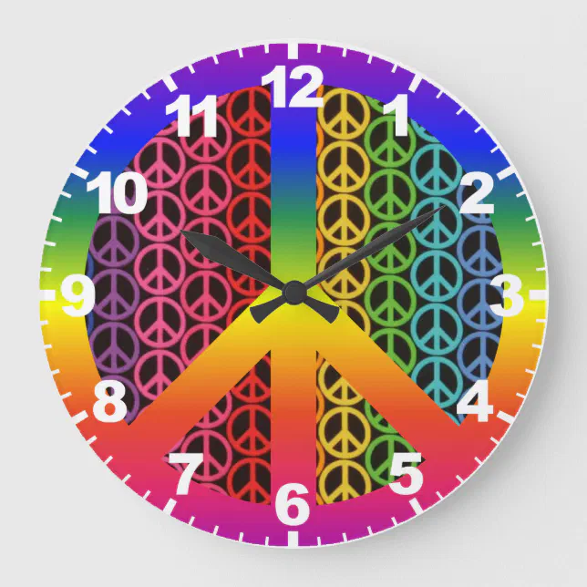 Retro Vintage Peace Sign Clock with Numbers | Zazzle