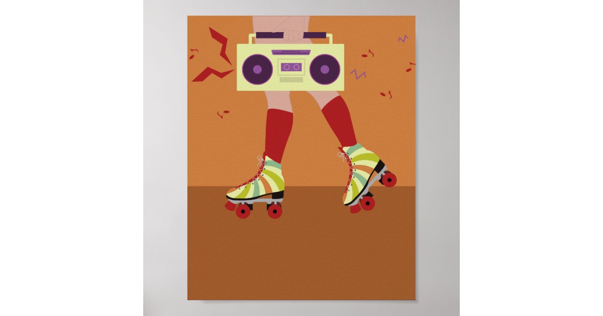 retro vintage poster| skating girl with boom box poster | Zazzle