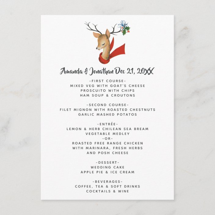 Retro Vintage Reindeer Christmas Wedding Menu | Zazzle.com