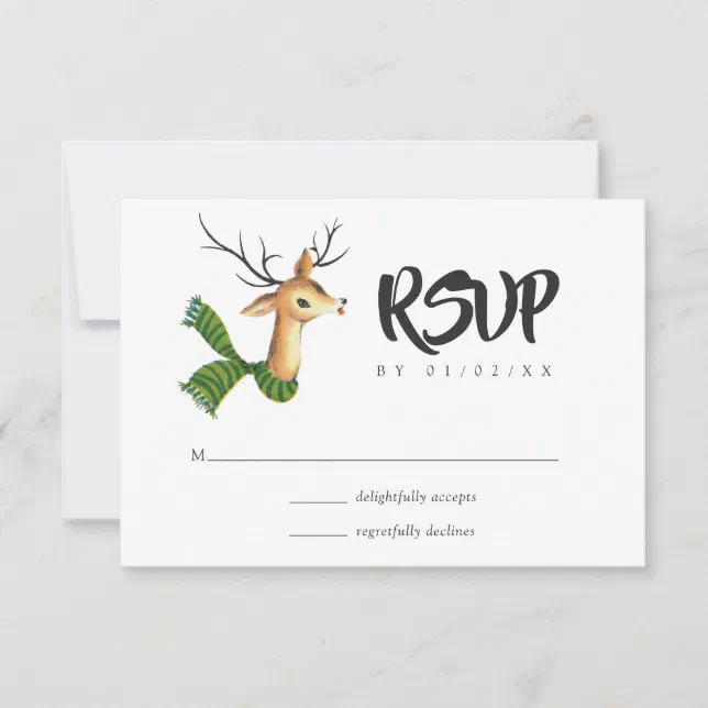 Retro Vintage Reindeer Christmas Wedding RSVP Card | Zazzle