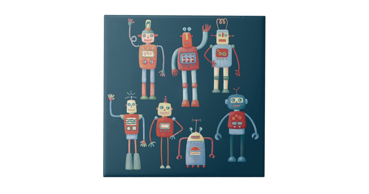 Retro Vintage Robots Ceramic Tile | Zazzle