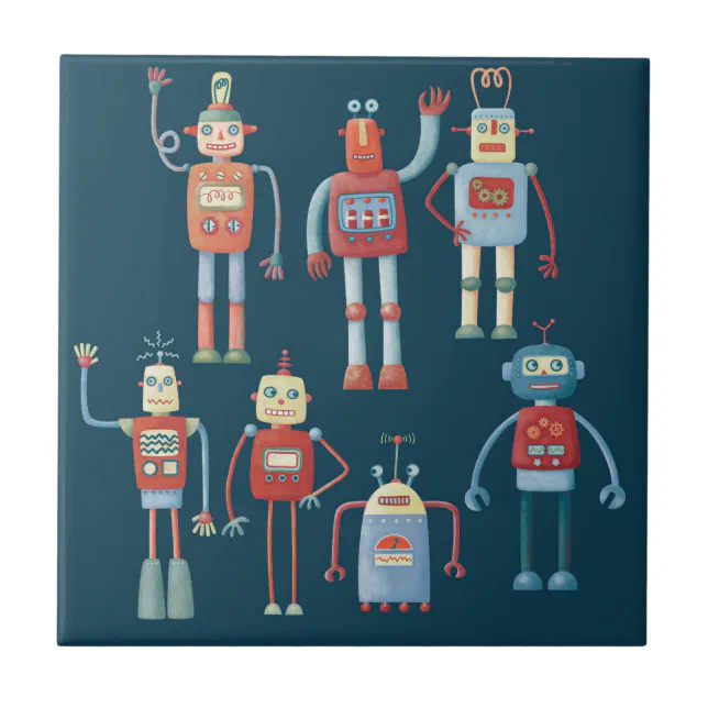 Retro Vintage Robots Ceramic Tile | Zazzle