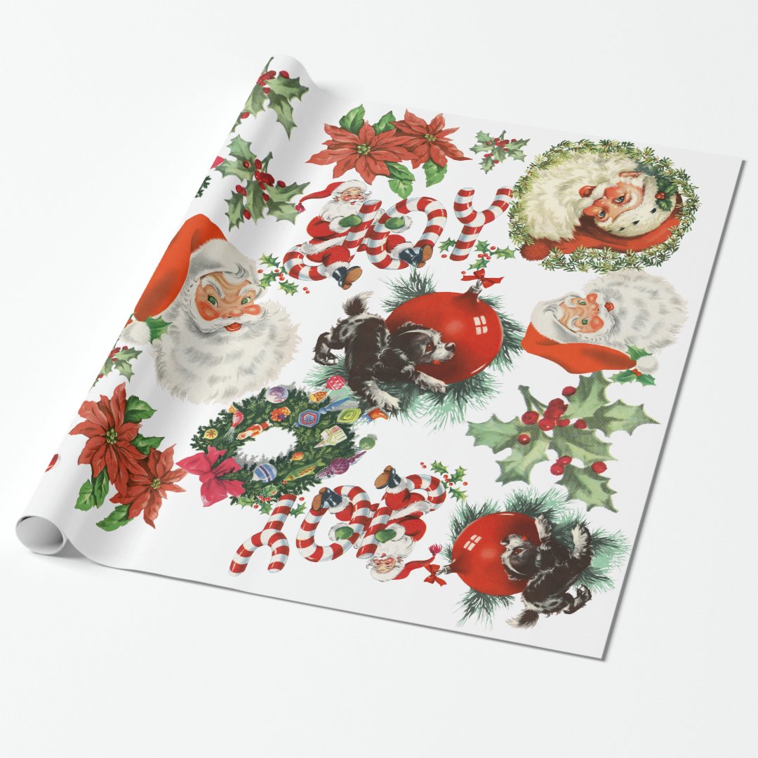 Retro Vintage Santa Claus Holiday Wrapping Paper | Zazzle