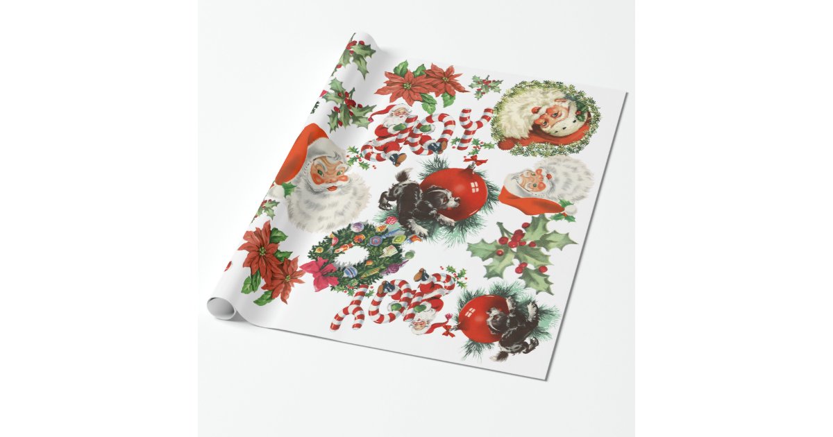 Retro Vintage Santa Claus Holiday Wrapping Paper | Zazzle
