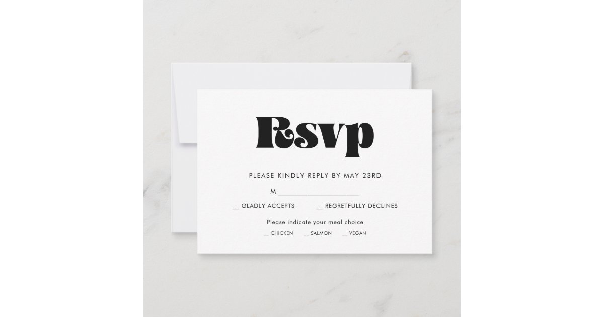Retro vintage script RSVP card with meal choice | Zazzle