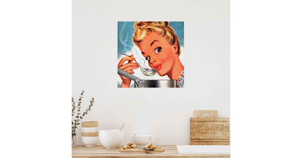 retro vintage soup cooking lady poster | Zazzle