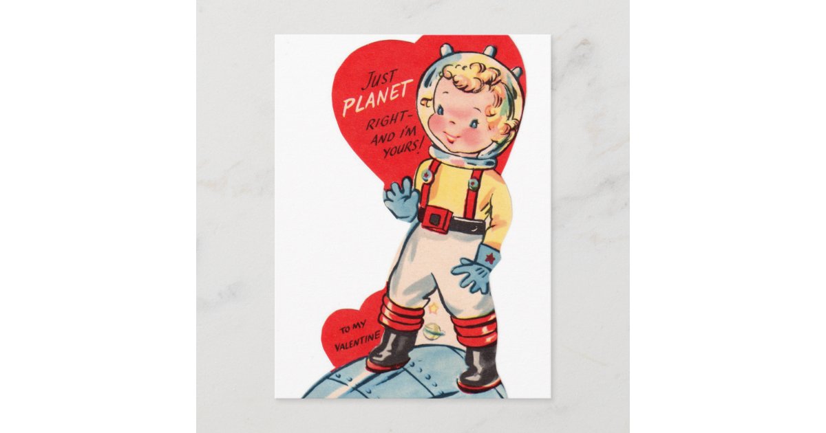 Retro Vintage space fun valentine postcard | Zazzle